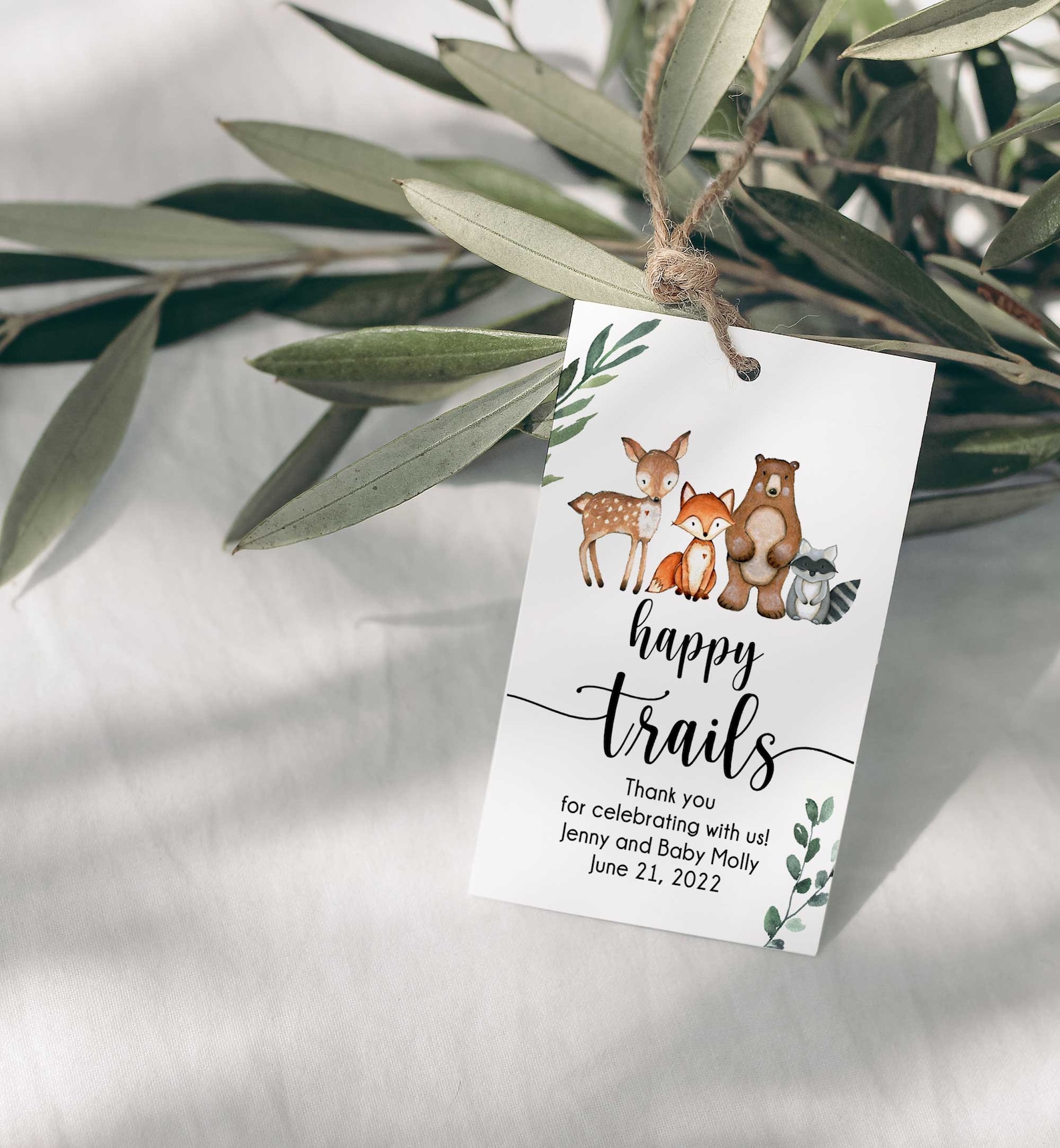 Happy Trails Tag, Trail Mix Woodland Favor Tags Template, Woodland Baby ...