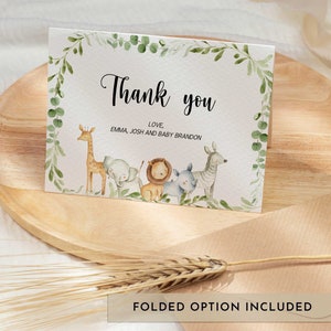 Safari Thank You Card Baby Shower, Editable Thank You Card, Jungle ...
