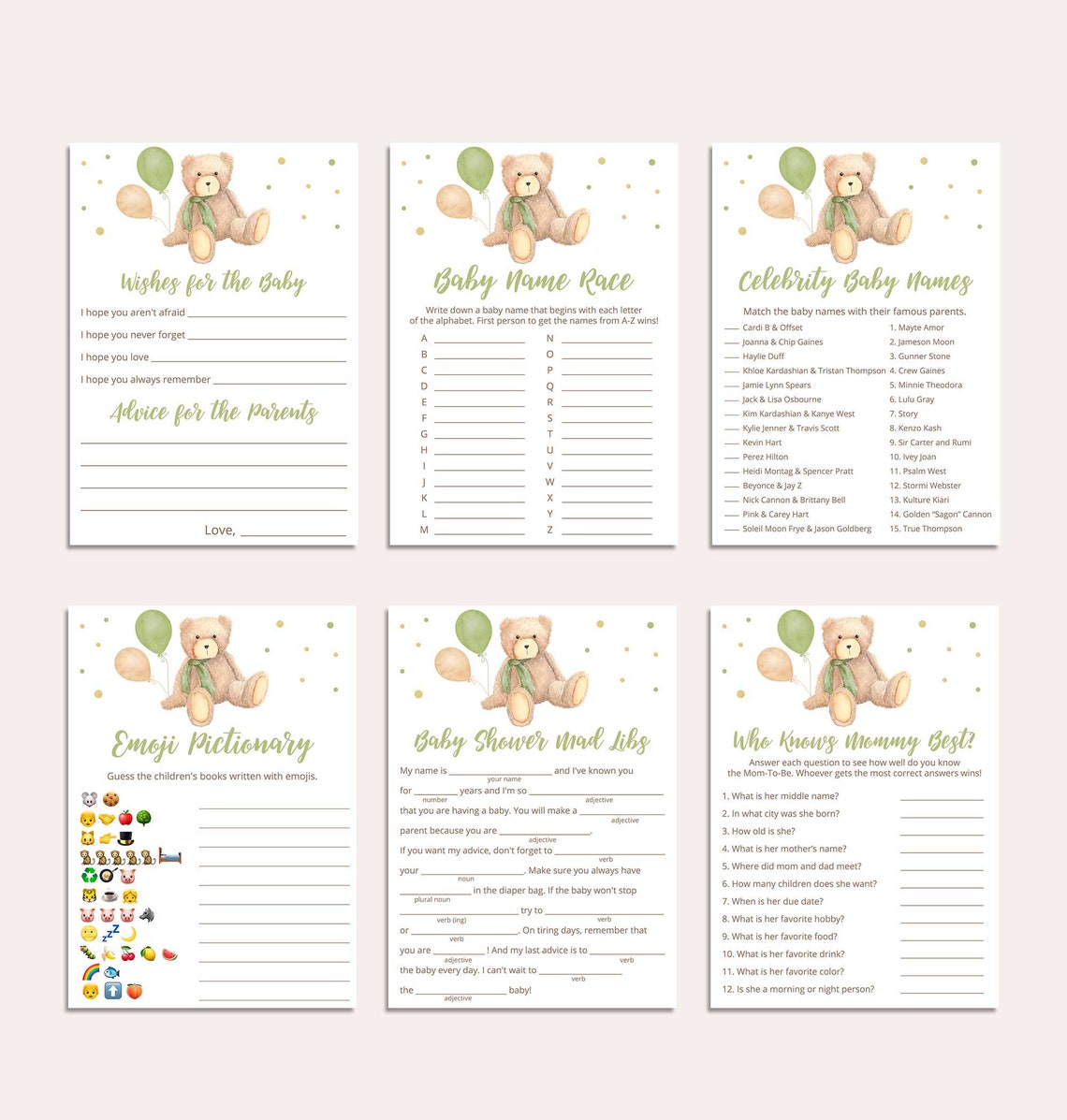 Teddy Bear Baby Shower Game Bundle Virtual Baby Shower Games | Etsy