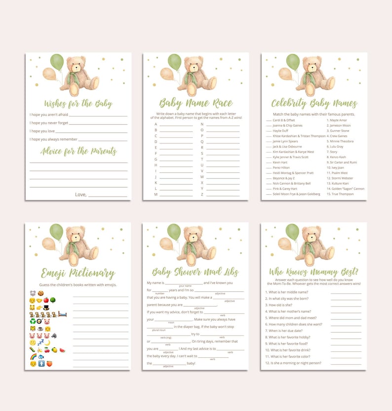 Teddy Bear Baby Shower Game Bundle Virtual Baby Shower Games | Etsy