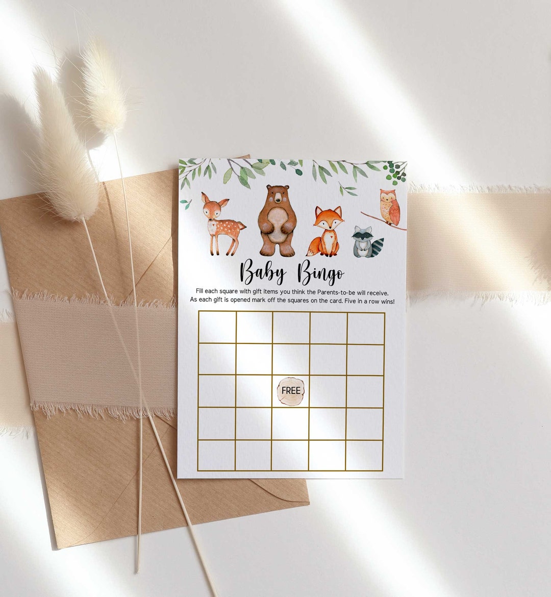 Woodland Baby Shower Bingo, Bingo Cards EDITABLE, Woodland Baby Shower ...