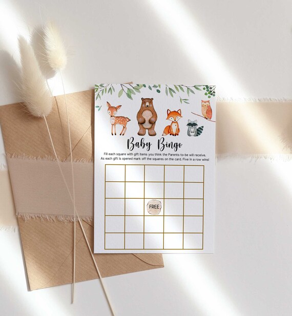 Woodland Baby Shower Bingo, Bingo Cards EDITABLE, Woodland Baby Shower ...