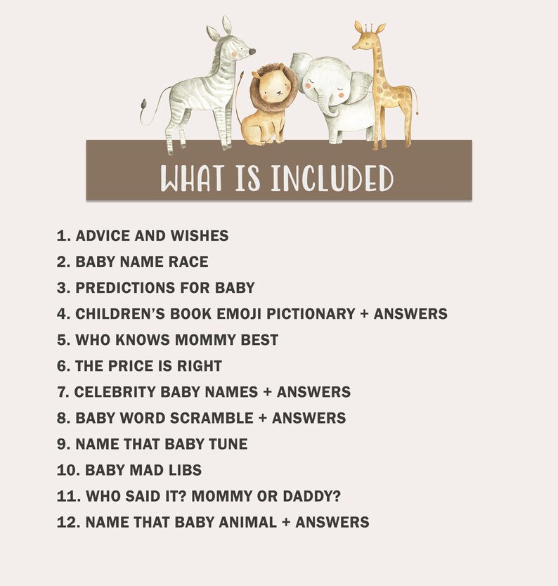 Virtual Baby Shower Games Safari Baby Shower Virtual Games | Etsy