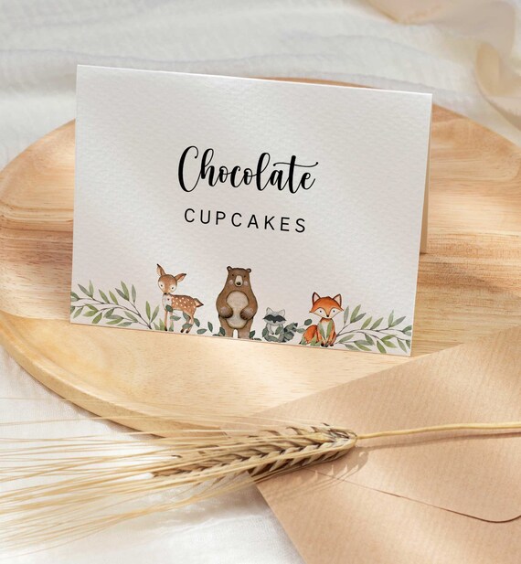 Woodland Buffet Card Template, Baby Shower Food Tent Cards, Forest ...