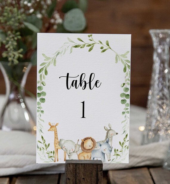 Safari Baby Shower Table Number Cards, 5x7 Table Numbers, Printable ...
