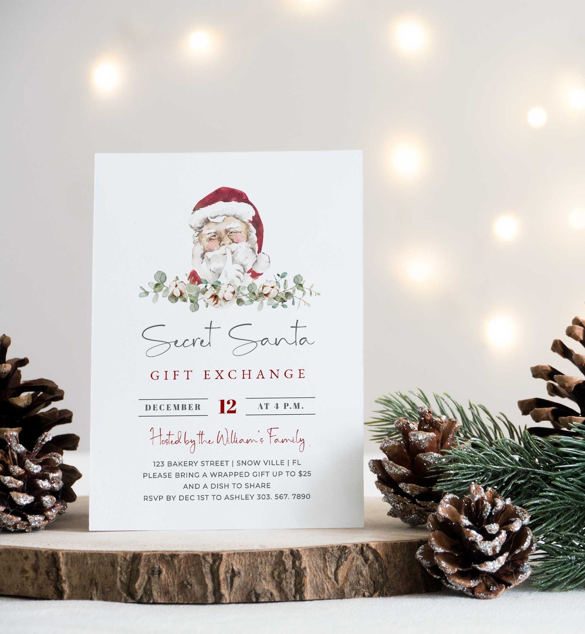 Secret Santa Christmas Party Invitation Template, Secret Santa Invite ...
