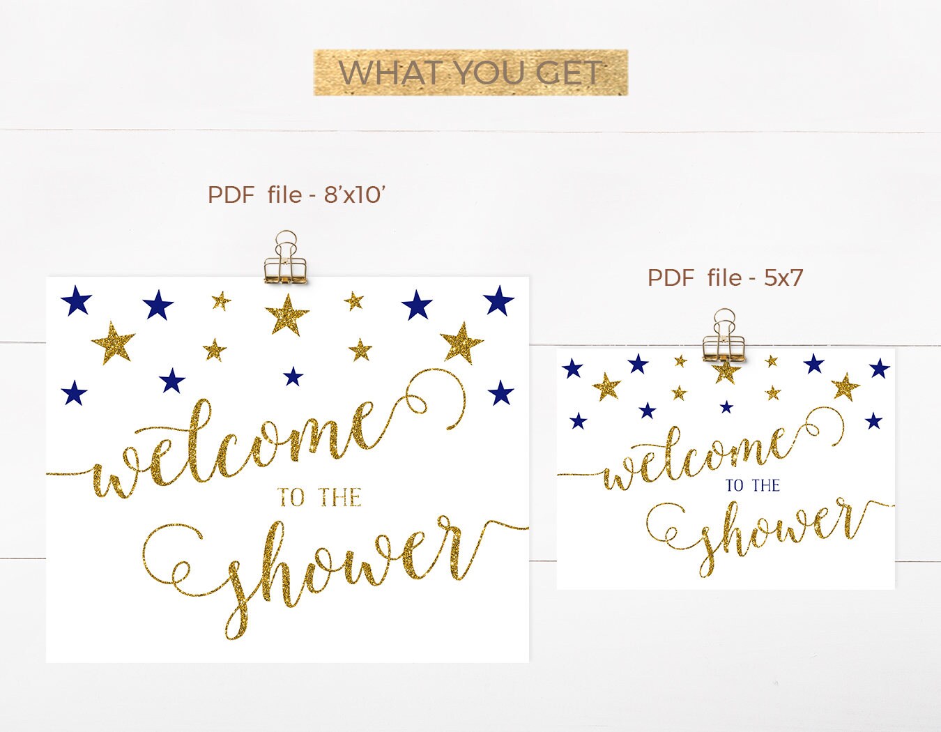 Twinkle Star Blue and Gold Baby Shower Welcome Sign Door | Etsy