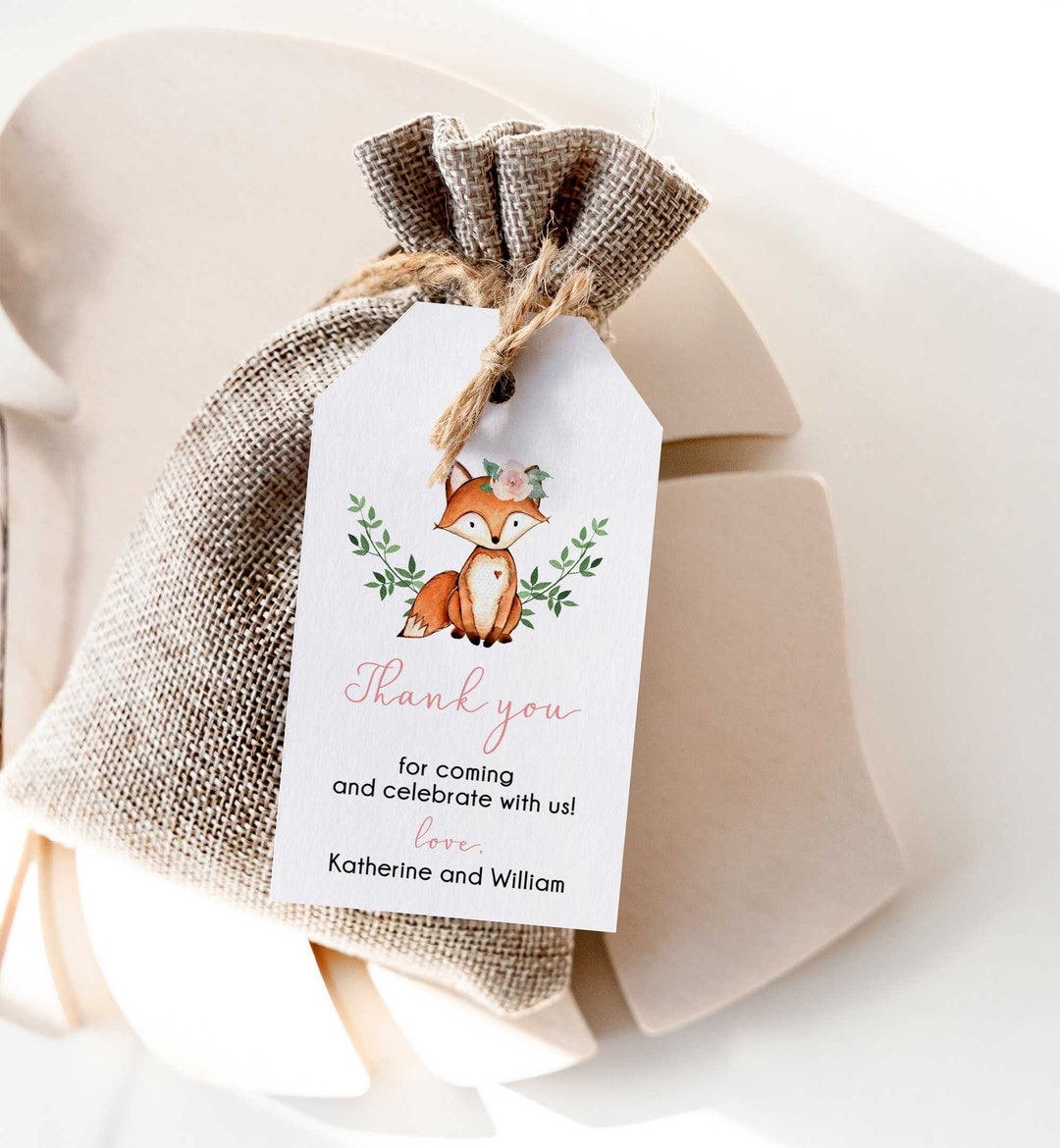 Fox Party Favor Tags Fox Birthday Girl Thank You Tag Instant - Etsy
