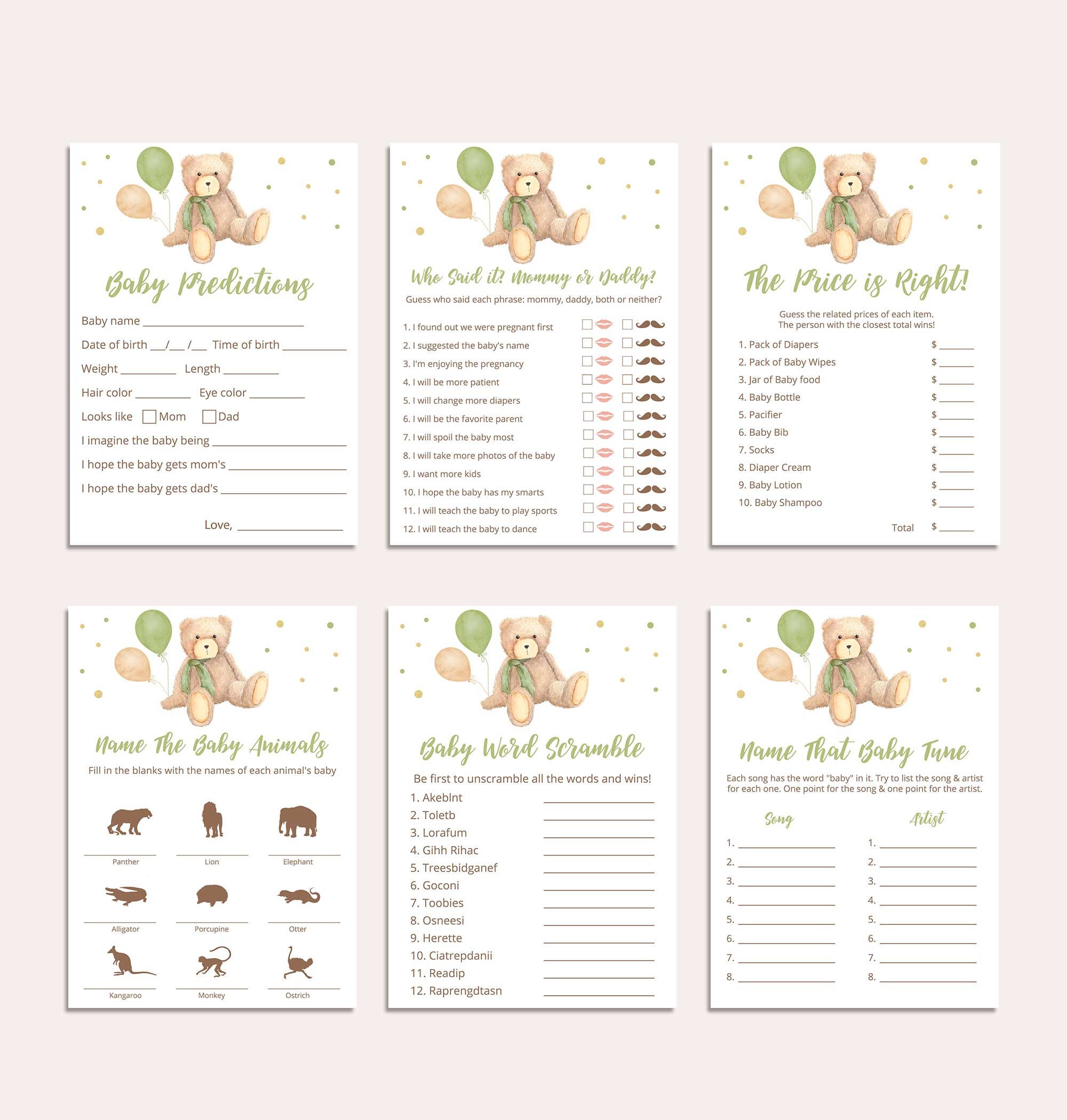 Teddy Bear Baby Shower Game Bundle Virtual Baby Shower Games | Etsy