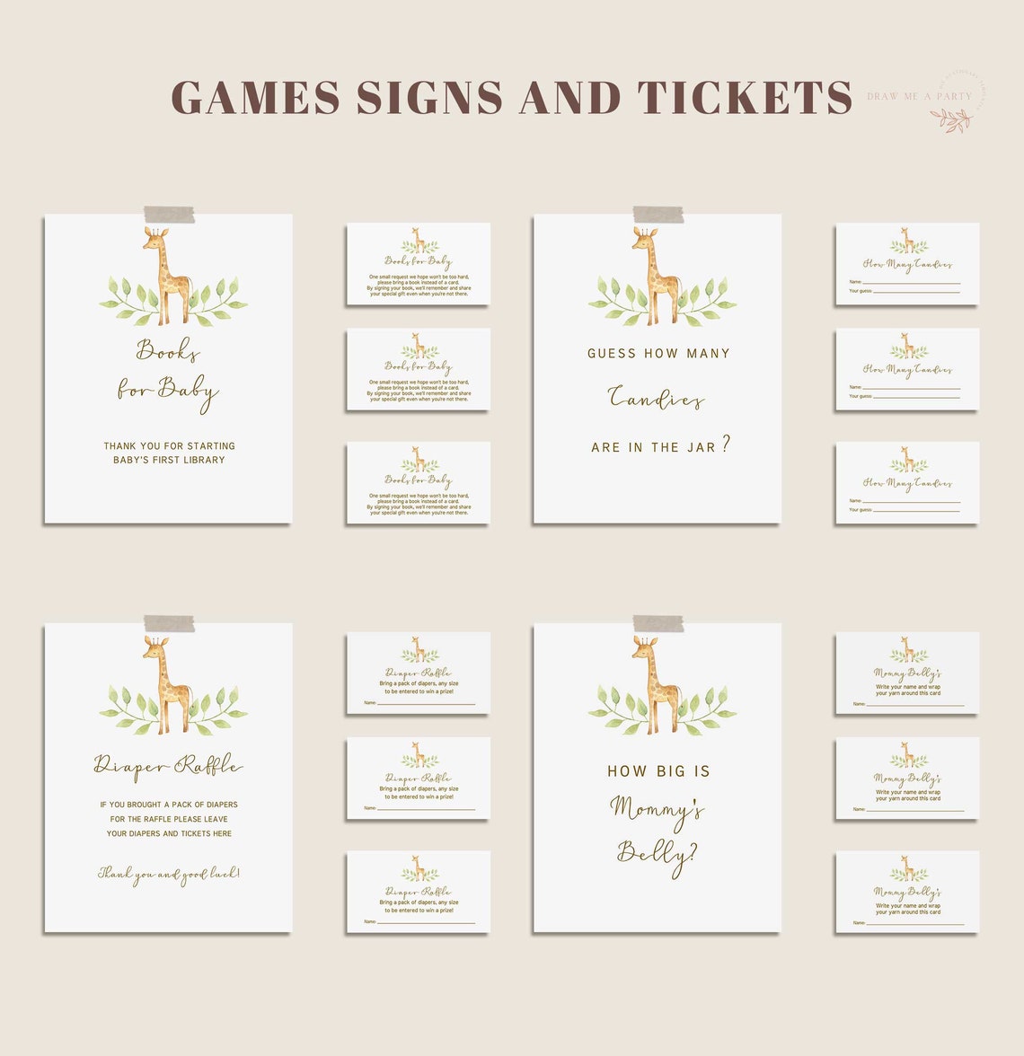 Giraffe Baby Shower Games Bundle, Safari Baby Shower Game, Boy Baby ...