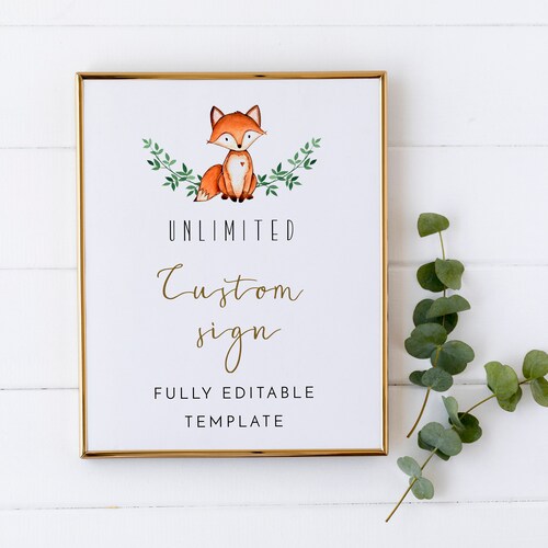 Woodland Fox Party Decorations Fully Editable Sign Unlimited | Etsy
