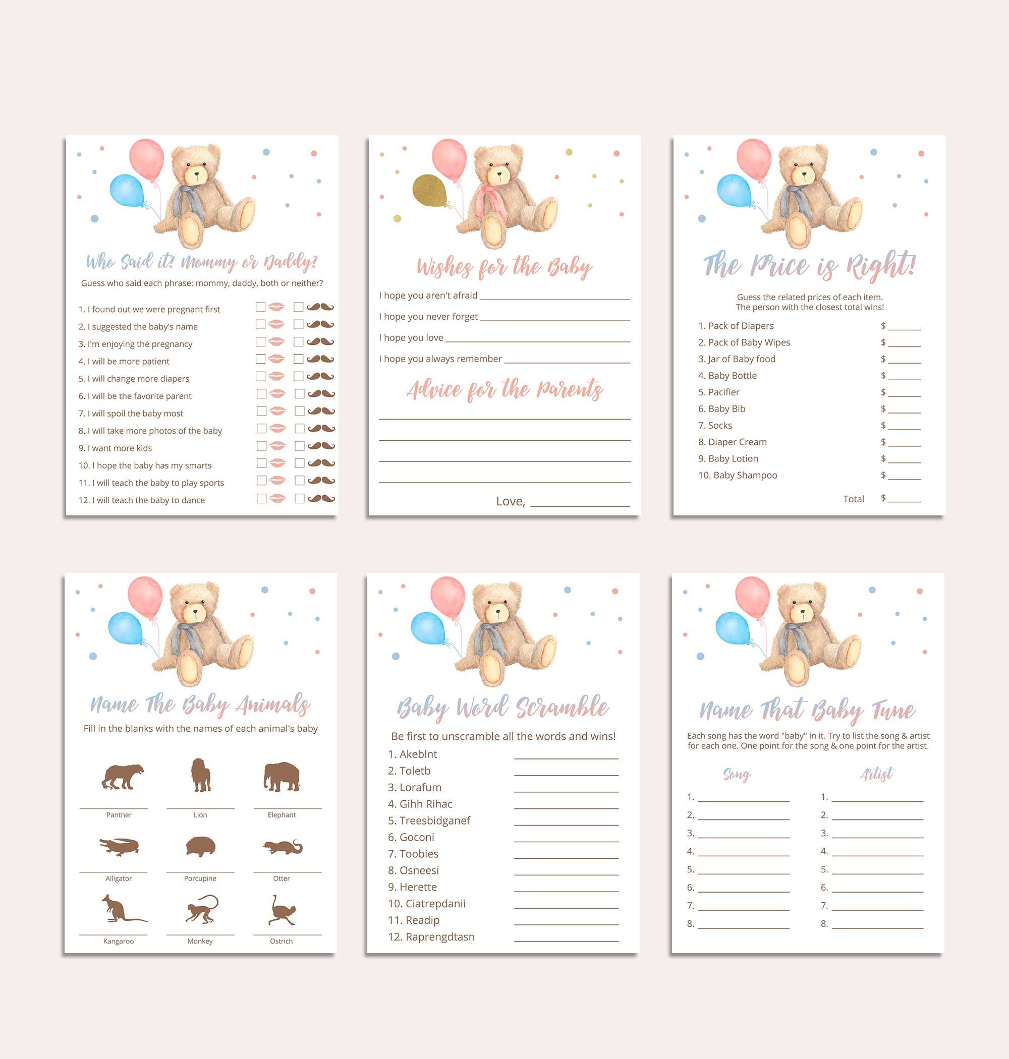 Gender Reveal Teddy Bear Game Bundle Pink and Blue Teddy | Etsy