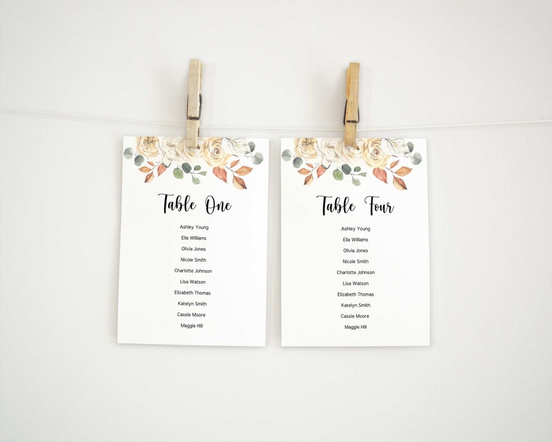 Fall Table Seating Chart Card Template Printable Seating - Etsy