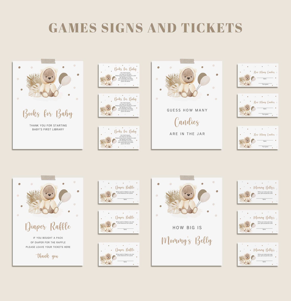 Teddy Bear Baby Shower Games Bundle Boho Baby Shower - Etsy