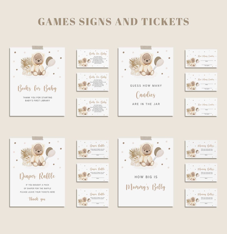 Teddy Bear Baby Shower Games Bundle Boho Baby Shower | Etsy