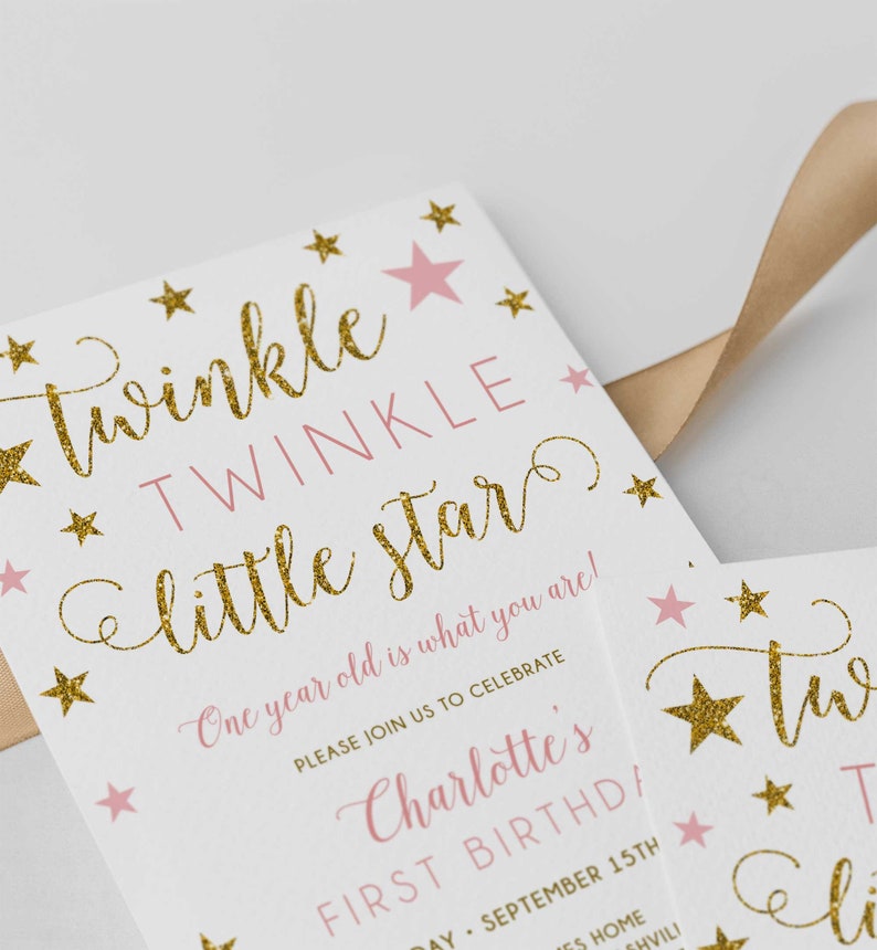 Twinkle Little Star Birthday Invitation Girl First Birthday - Etsy