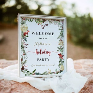 Holiday Party Sign Template, Christmas Welcome Sign Editable, Printable ...
