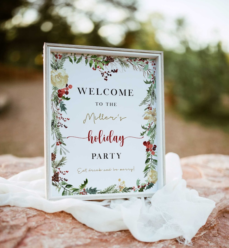 Holiday Party Sign Template Christmas Welcome Sign Editable - Etsy