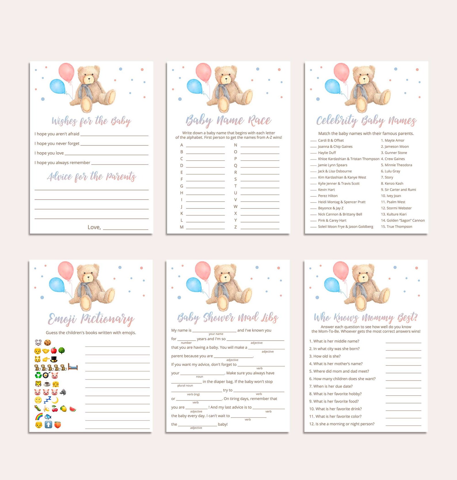 Gender Reveal Teddy Bear Game Bundle Pink and Blue Teddy | Etsy