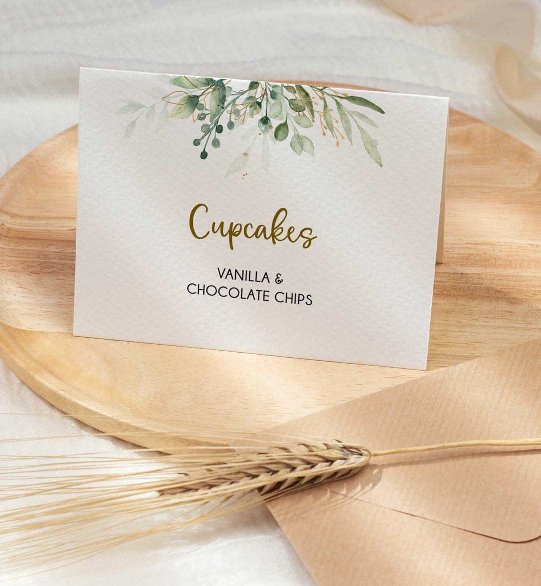 Greenery Food Label Template, Food Tent Card, ANY EVENT, Rustic Baby ...