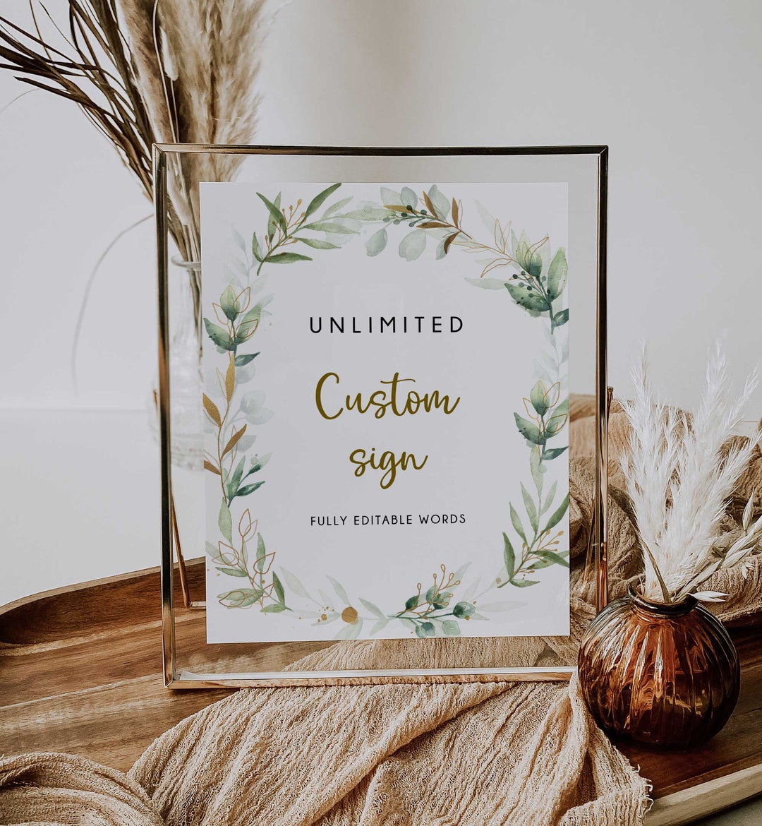 Custom Sign Template, Greenery Eucalyptus Wedding Sign, Fully Editable ...