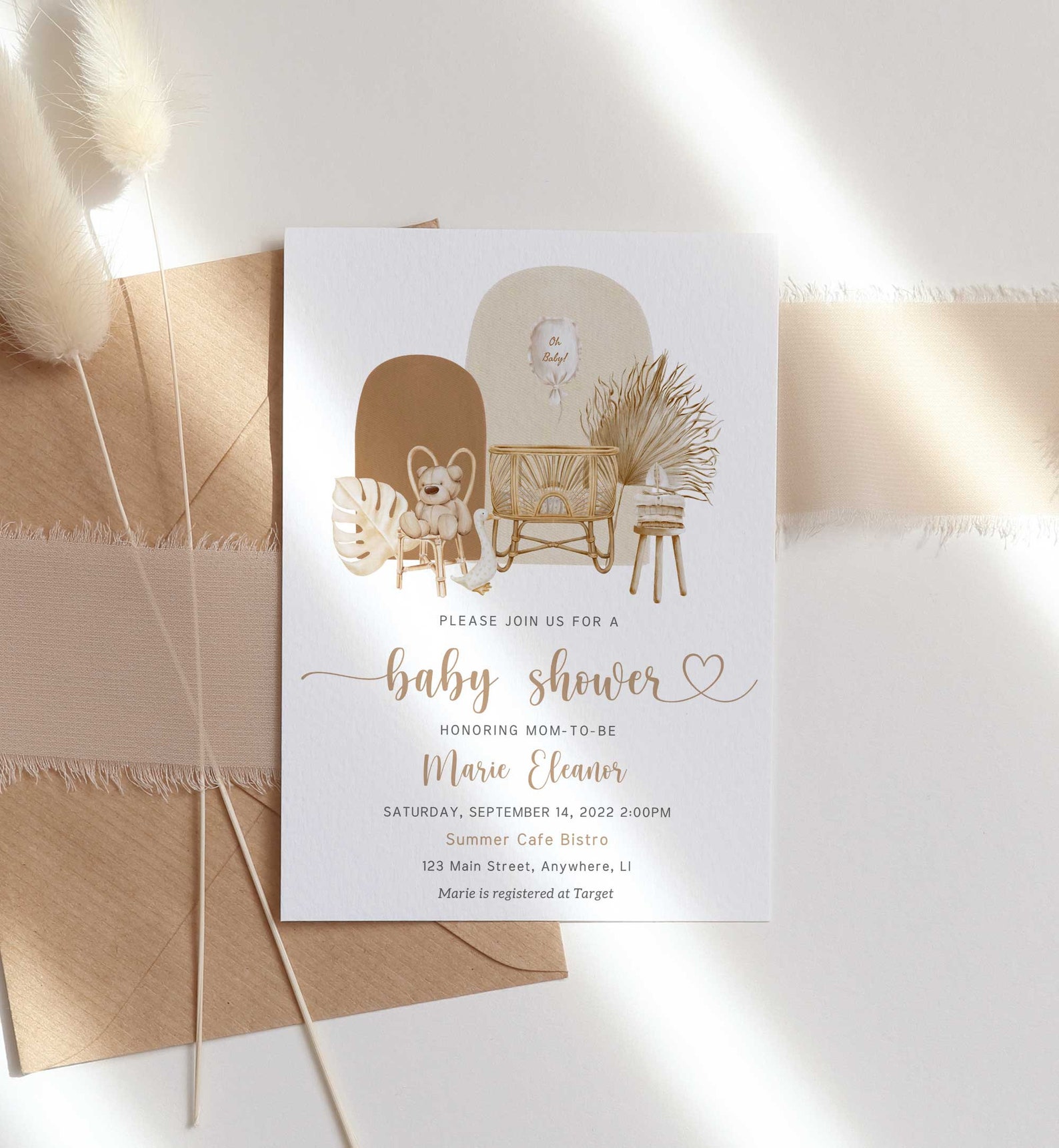 Boho Baby Shower Invitation Teddy Bear Baby Shower Bohemian - Etsy