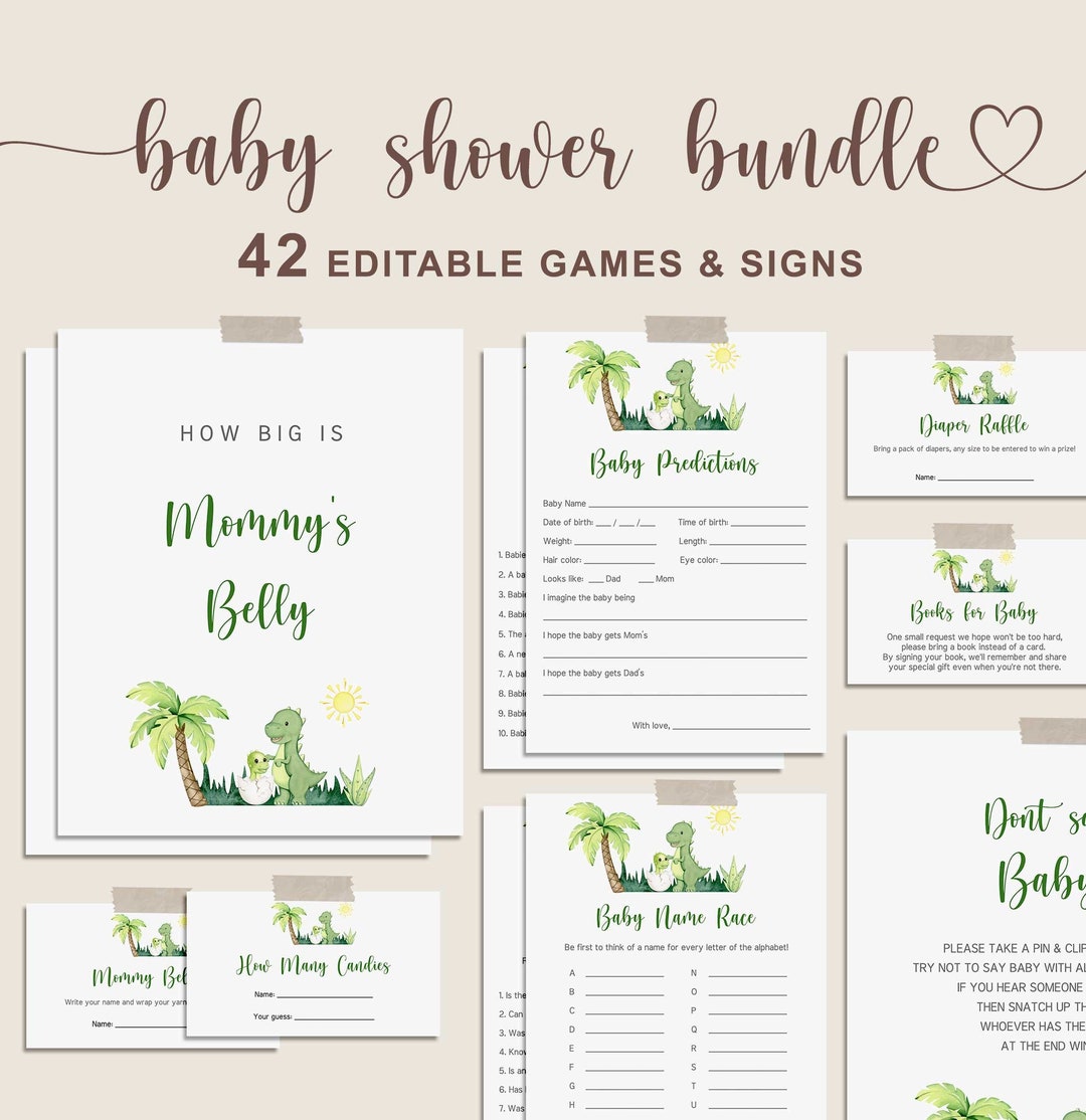 Dinosaur Baby Shower Games, Dino Baby Bundle, Editable Template, Boy ...