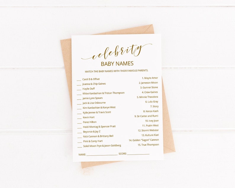 Celebrity Baby Names Game Printable Gender Neutral Baby Shower | Etsy