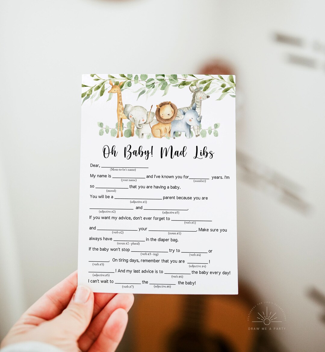 Safari Baby Shower Mad Libs Game, Safari Baby Shower Game, Editable ...