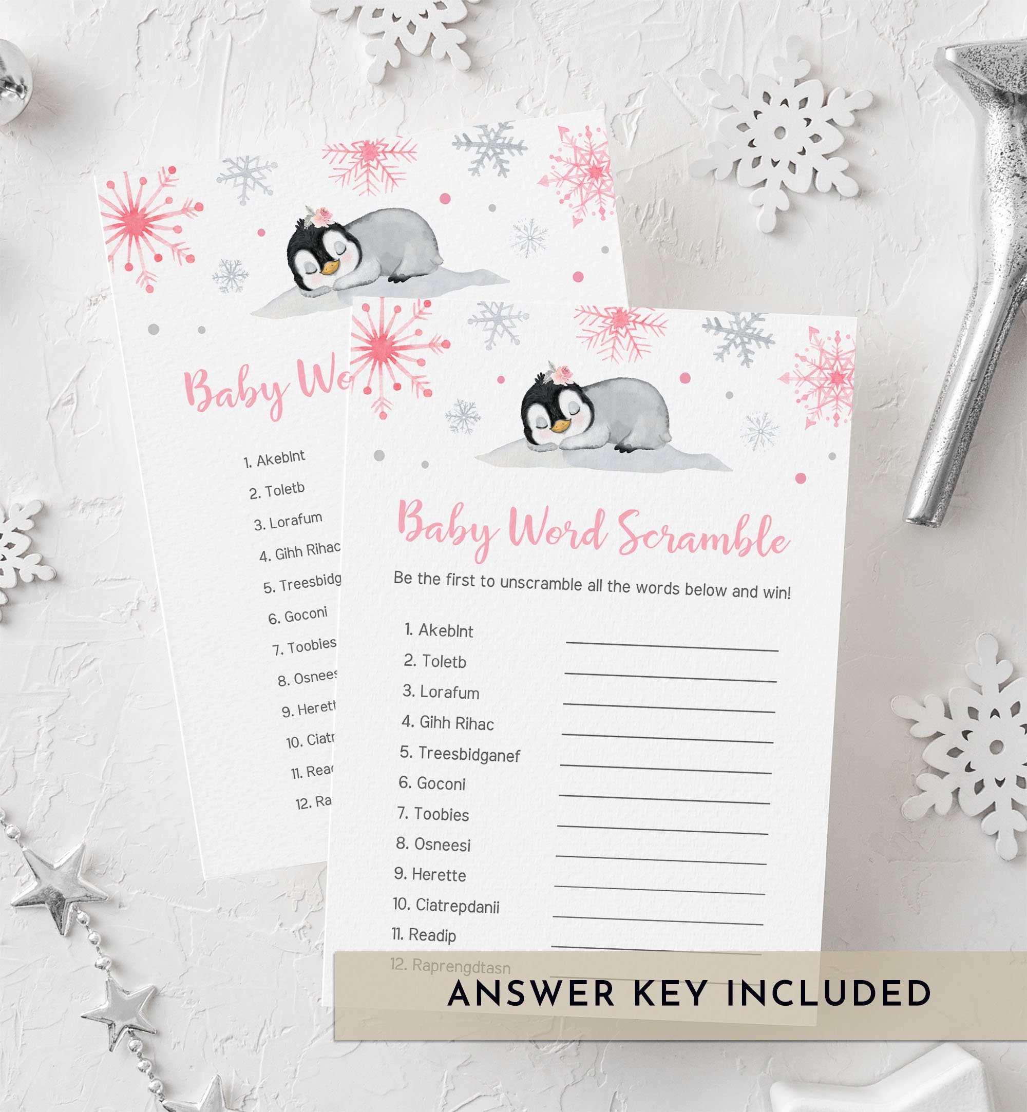 Penguin Girl Baby Shower Games Bundle, Winter Baby Shower Activity ...