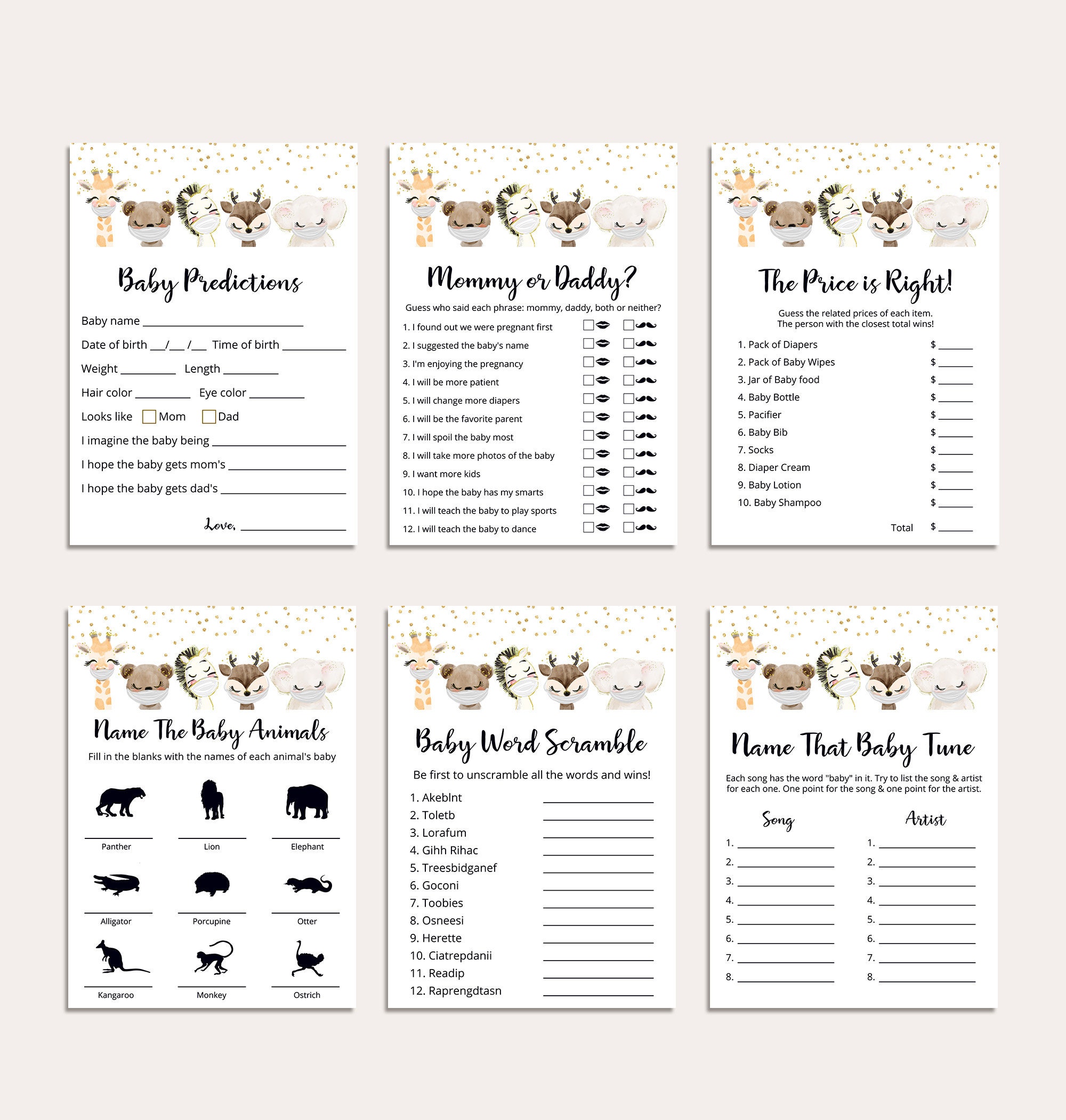 12 Virtual Baby Shower Game Bundle Woodland Baby Shower Game | Etsy