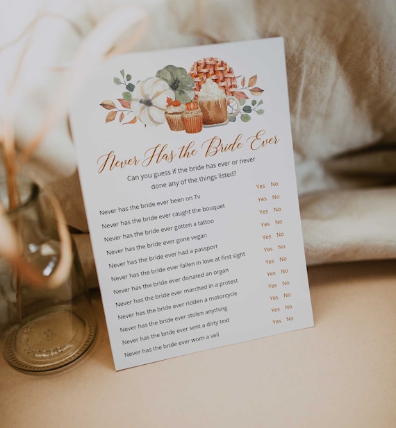 Ever or Never Bridal Shower Game Template, Fall Wedding Shower Game ...