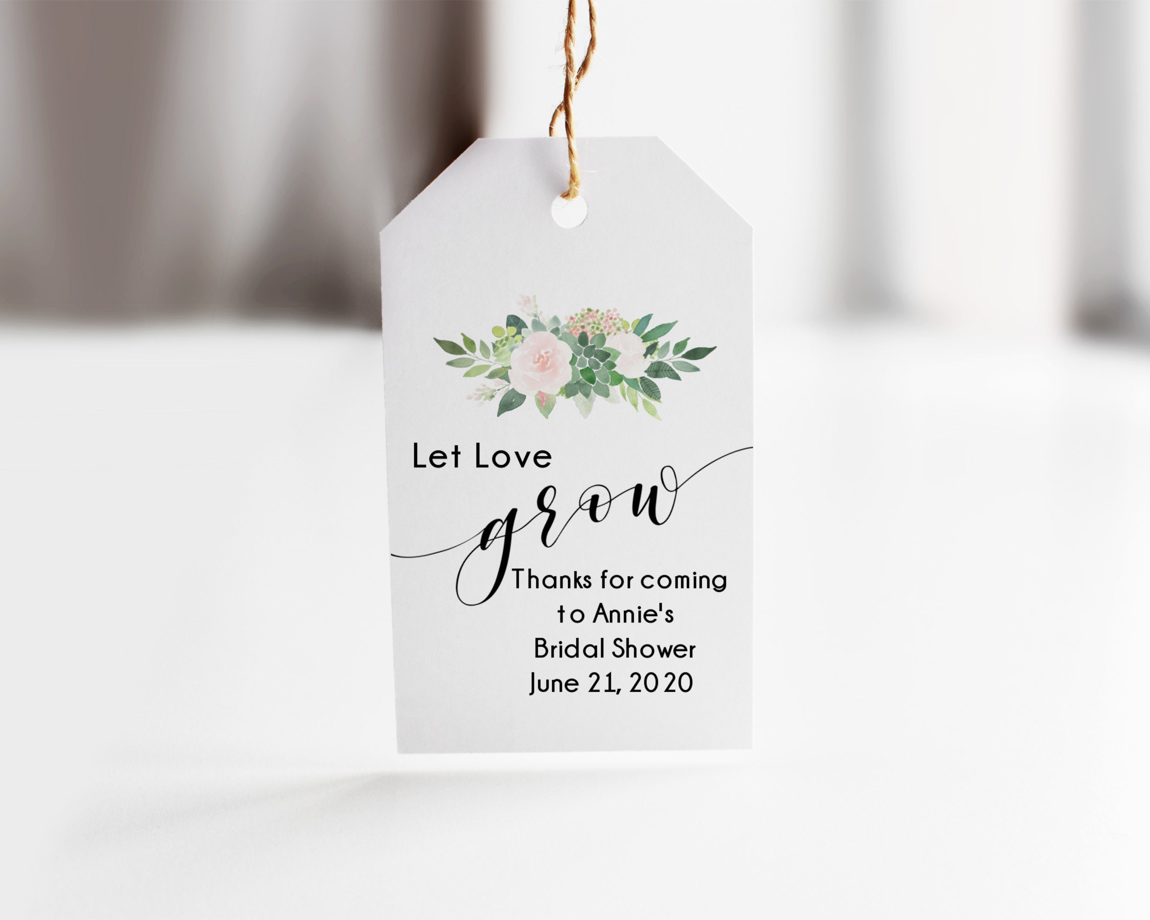 Succulent Favor Tags Bridal Shower Editable Template Let Love - Etsy
