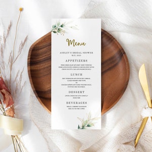 Greenery Wedding Menu Template Menu Card Printable ANY - Etsy