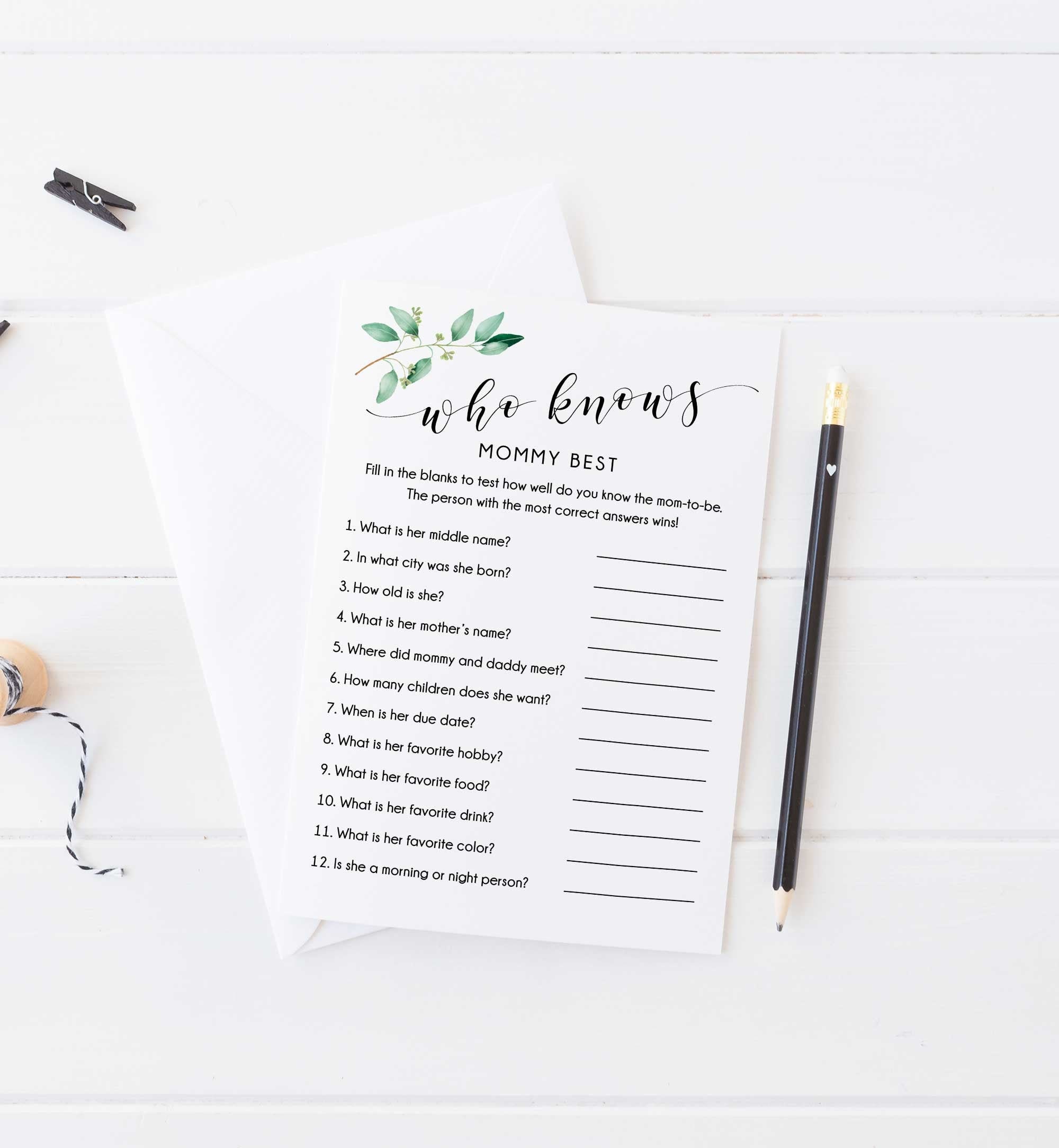 Who Knows Mommy Best Editable Baby Shower Game Instant - Etsy