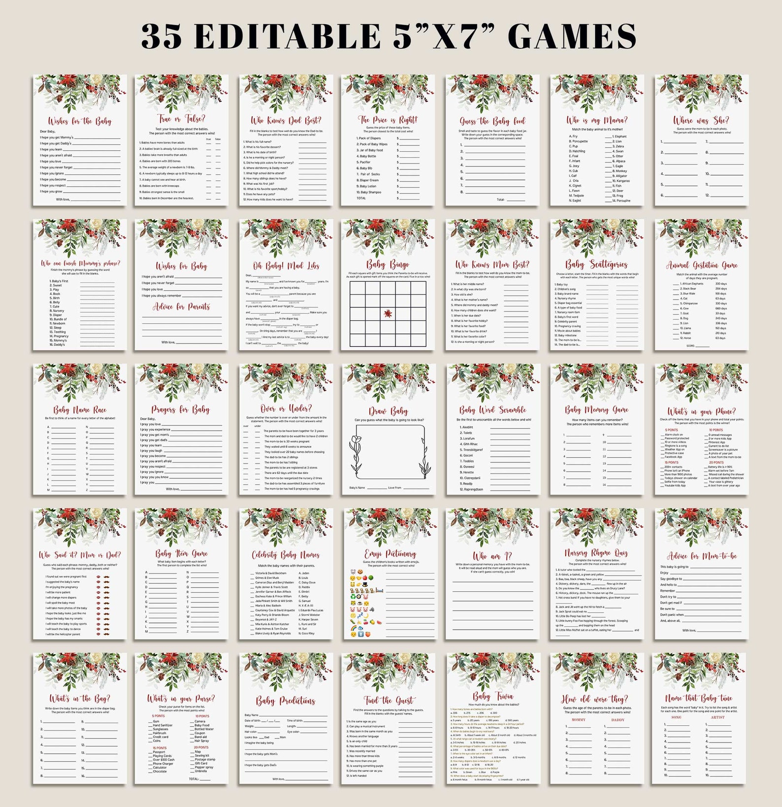 Christmas Baby Shower Games Bundle Winter Baby Games Bundle - Etsy
