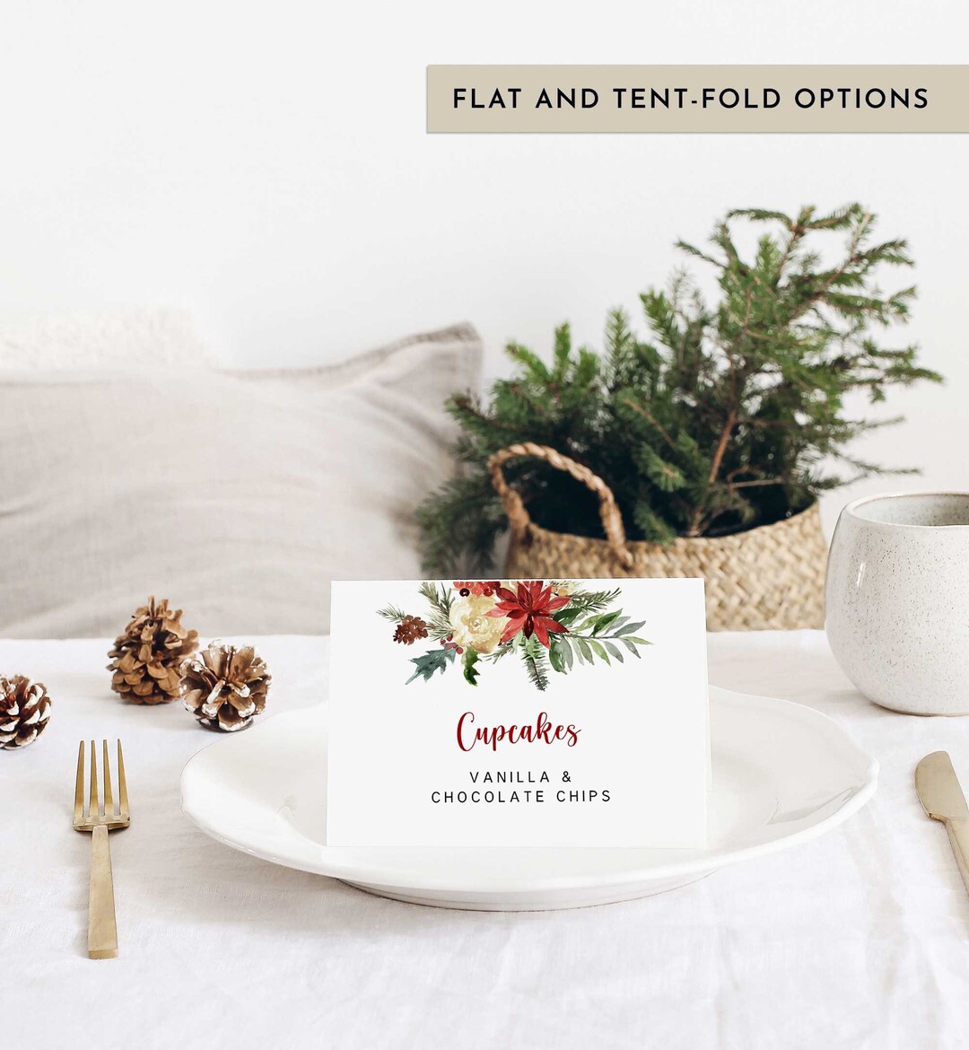 Christmas Buffet Card Template, ANY EVENT, Christmas Party Table Decor ...