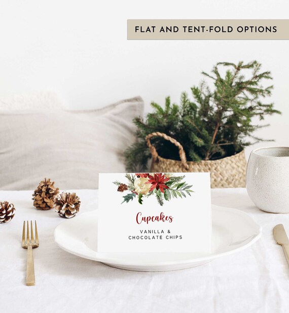 Christmas Buffet Card Template, ANY EVENT, Christmas Party Table Decor ...