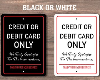 CARD ONLY No Cash Accepted SIGN for Restaurant, Store Etc. Lightweight ...