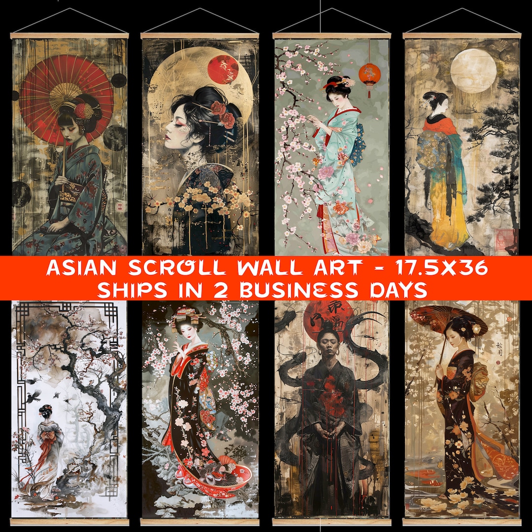 Asian Japanese Inspired Scroll Wall Art 8 Different Artworks to Choose ...