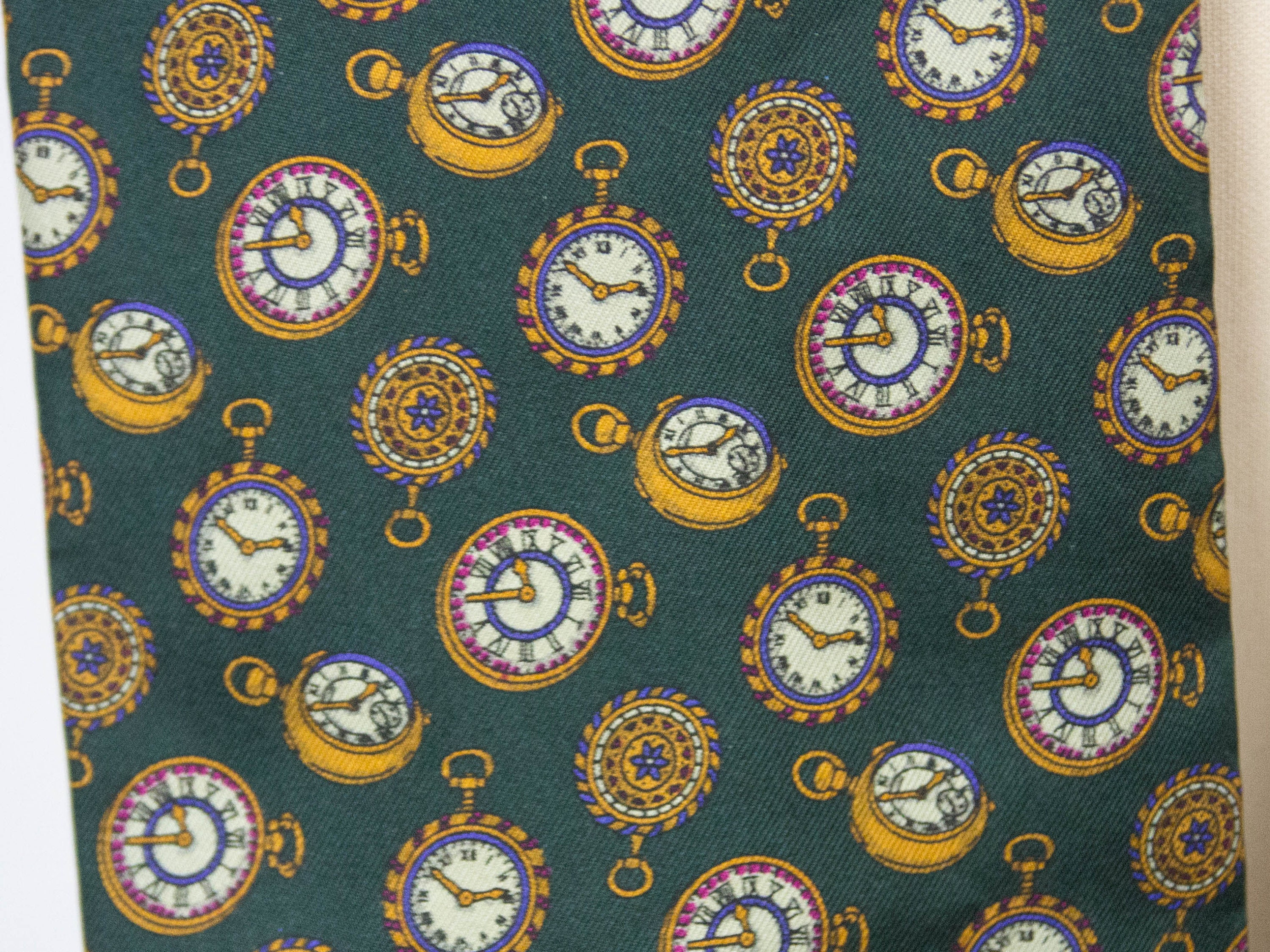 Silk Neckerchief, Vintage 60s Scarf, Clock Motif, 60s Fashion, Bow ...