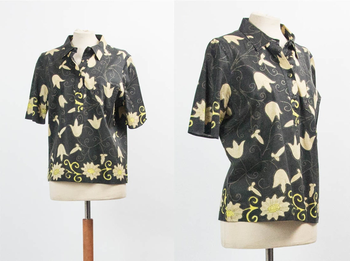 Capri Vintage Eighties Floral Hand Painted 60s 70s Black | Etsy