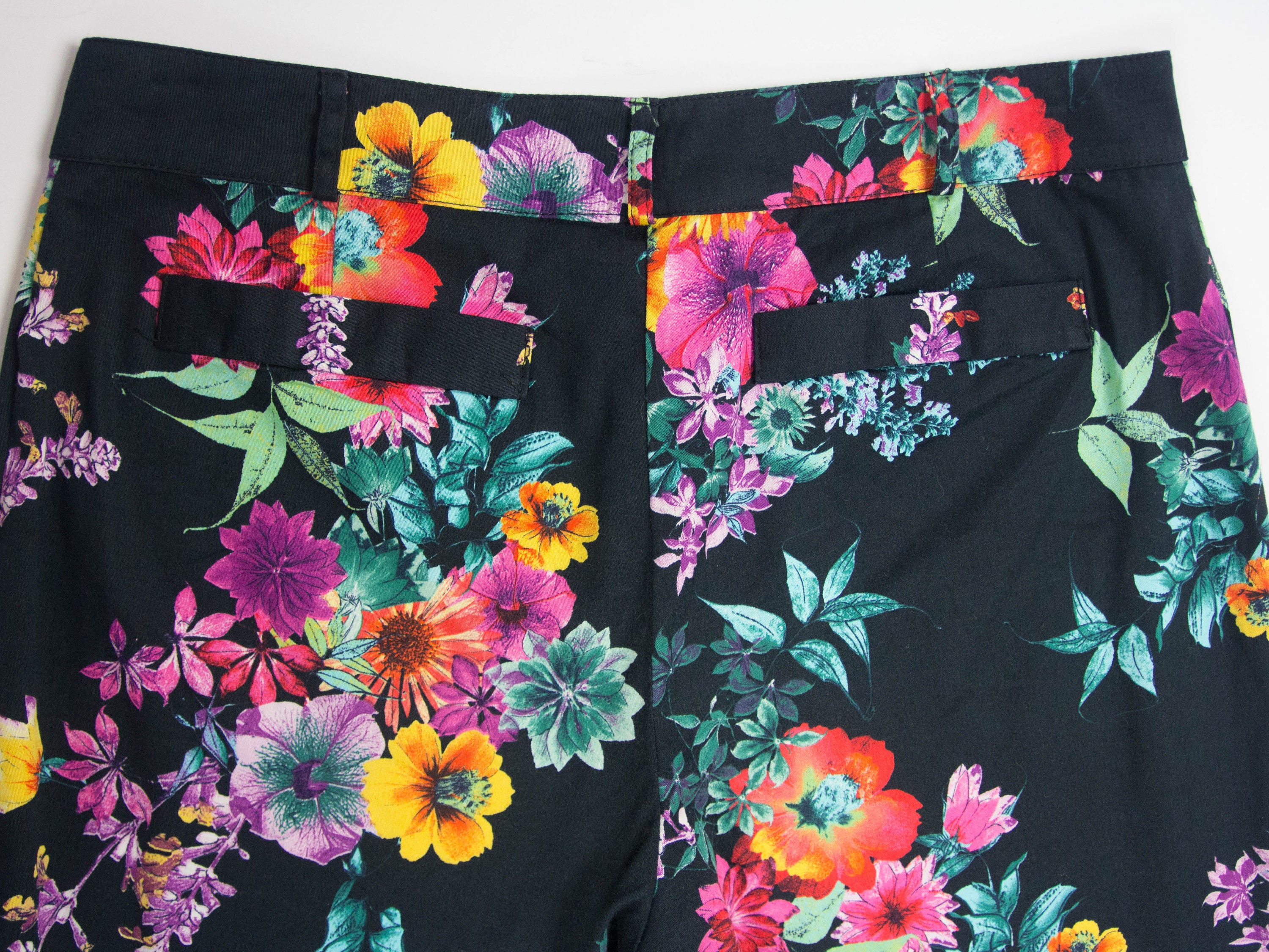 Vintage Pants 90s Vintage Floral Trousers Nineties Black | Etsy