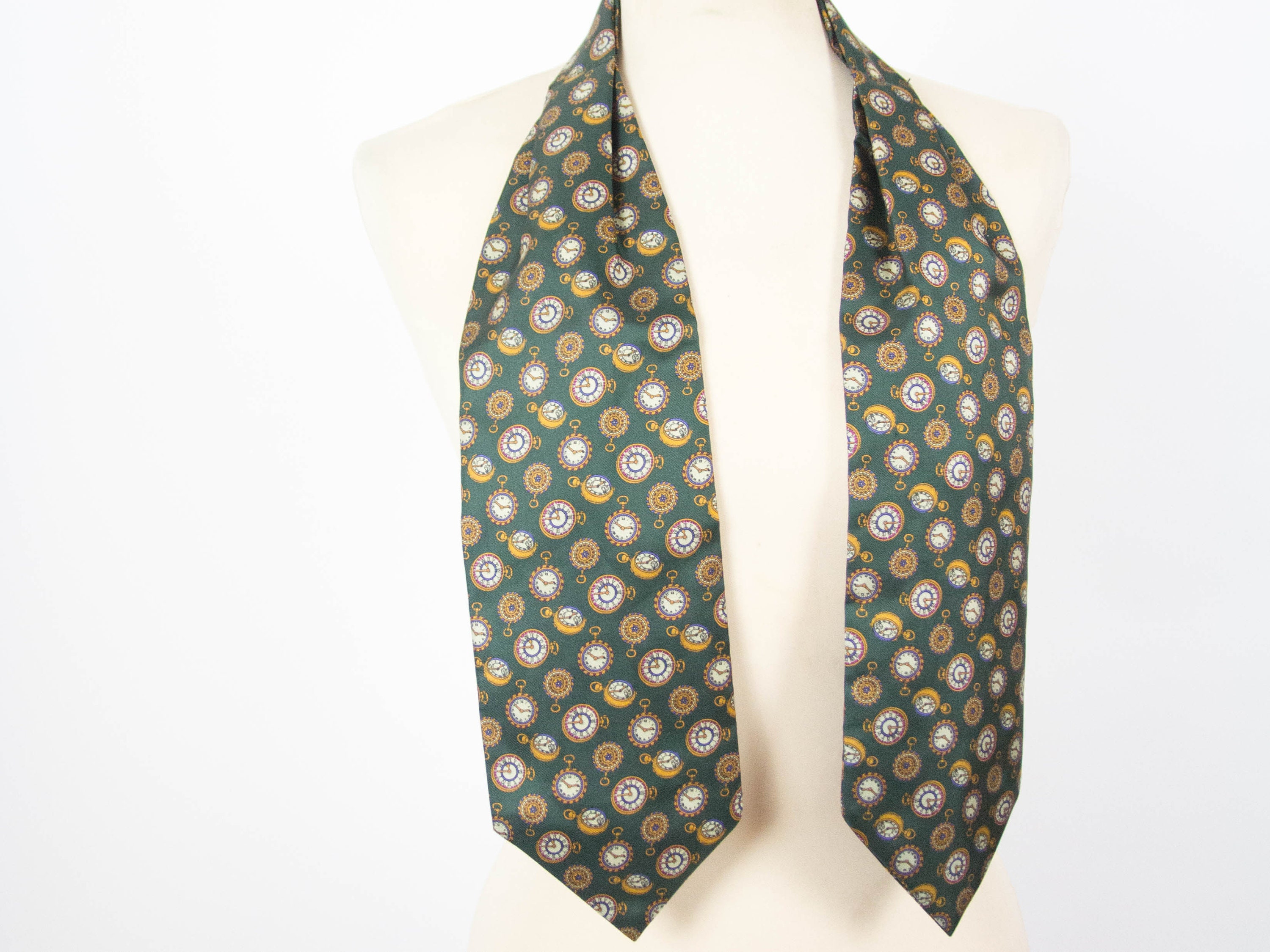 Silk Neckerchief, Vintage 60s Scarf, Clock Motif, 60s Fashion, Bow ...