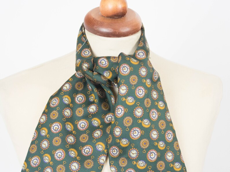 Silk Neckerchief, Vintage 60s Scarf, Clock Motif, 60s Fashion, Bow ...