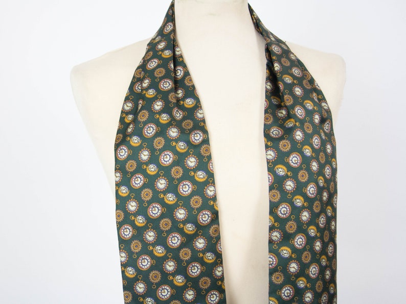 Silk Neckerchief, Vintage 60s Scarf, Clock Motif, 60s Fashion, Bow ...