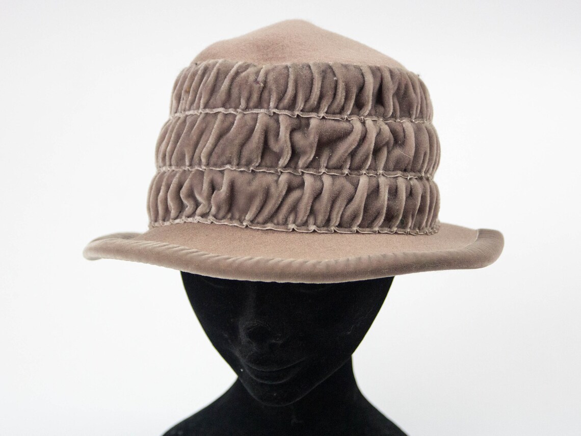Winter Hat, Vintage 80s Hat, Velvet Wool, Grey Brown, Fedora Vintage ...