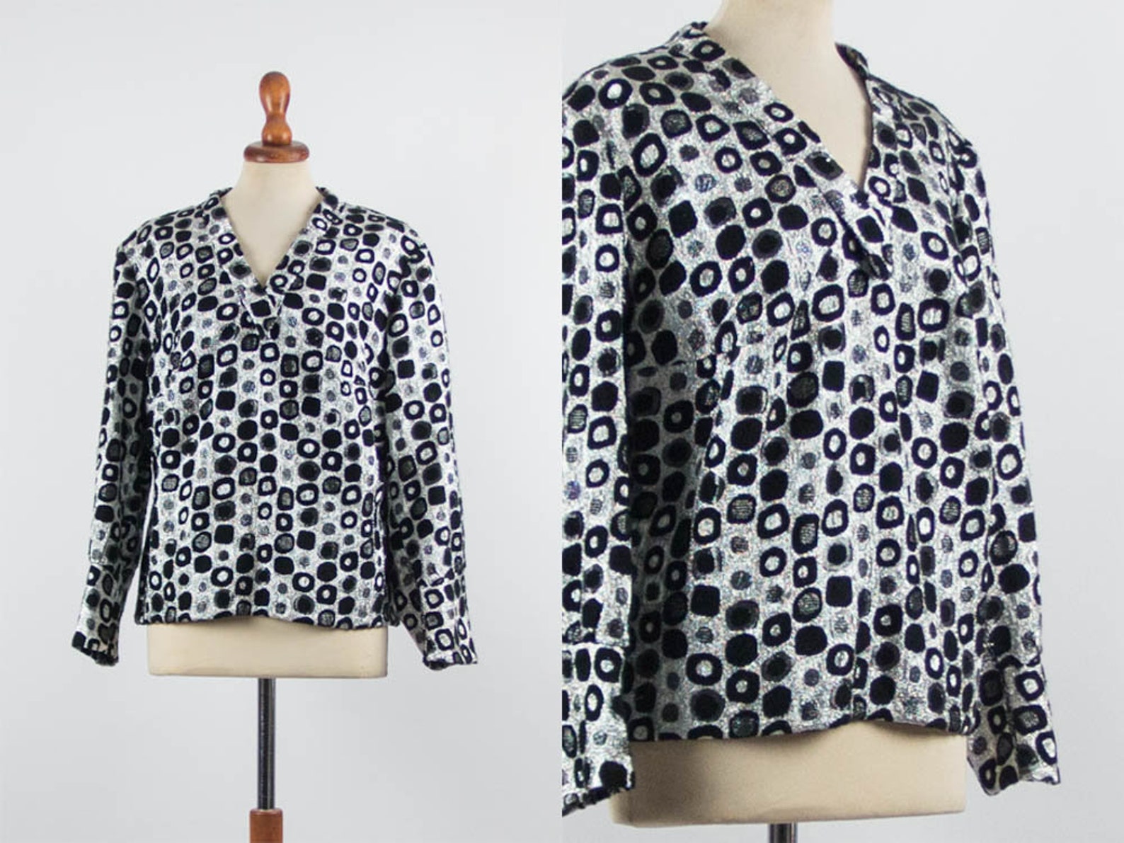60s Glitzy Silver Top, Vintage Lame Blouse, Sixties Original Pattern ...