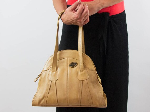 1960s Handbag Vintage Leather Bag Beige Color Handles | Etsy
