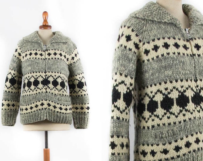 Cowichan 70s Sweater, Salish Jacket, Vintage Jumper, Grey Black White ...